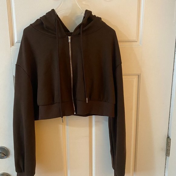Tops | Brown Crop Zip Up Hoodie | Poshmark